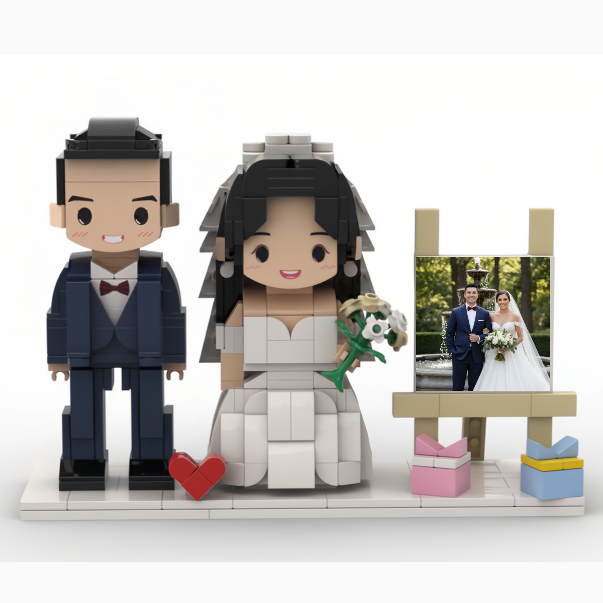 Custom Wedding Couple Brick Figurines with Photo Frame – Personalized ...